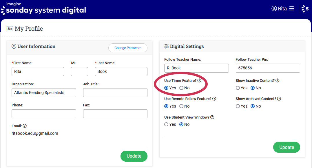 Timer Feature – Sonday System